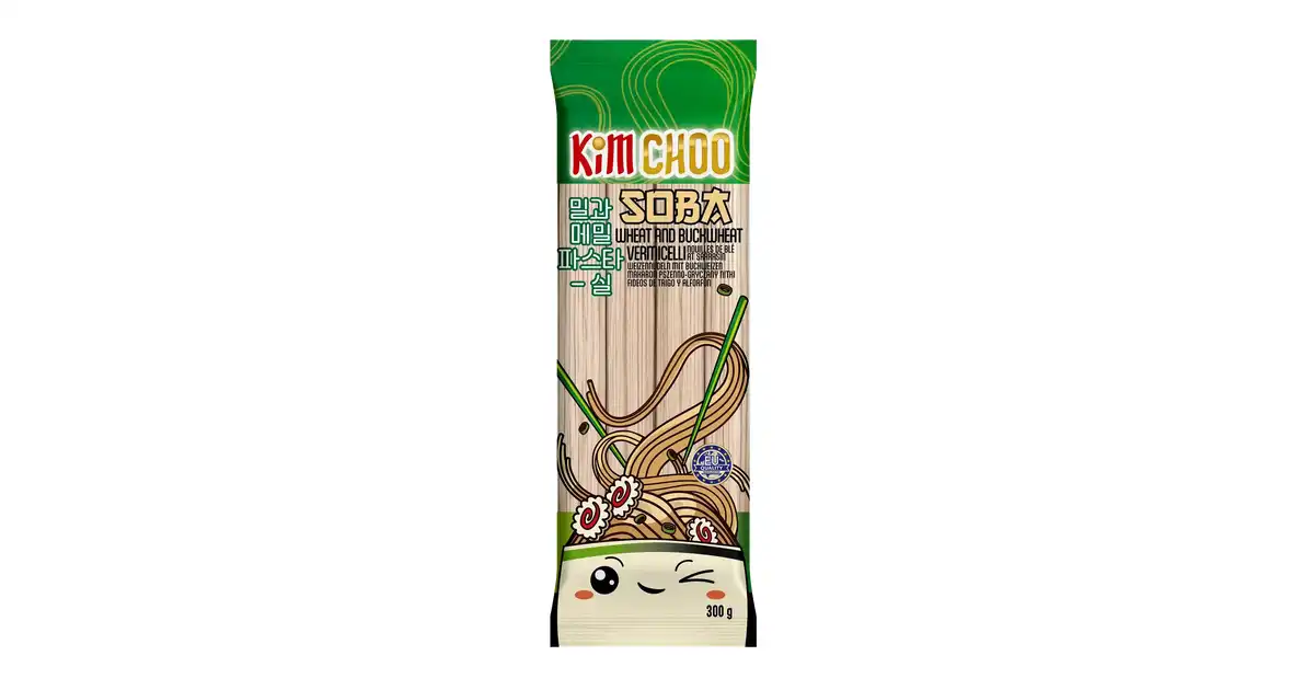 Makaron pszenny gryczany ciemny nitki SOBA KIM CHOO 300g